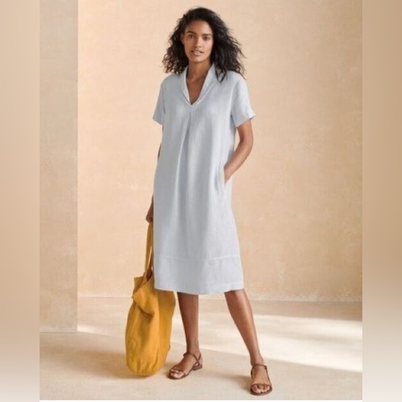 Poetry | Dresses | Poetry Linen Dress With Shawl Collar Pockets Sky ...